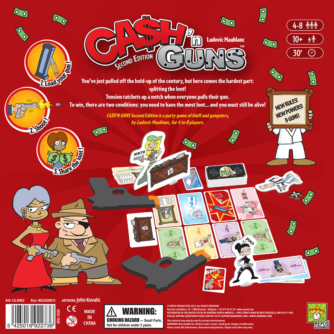 Cash N Guns 2nd Edition Board Game - Party Heist Game with Foam Guns ...