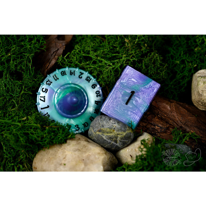 PolyHero Wizard d20 Wizard Hat and d2 Spellbook in Aether Mis Dice Set ...