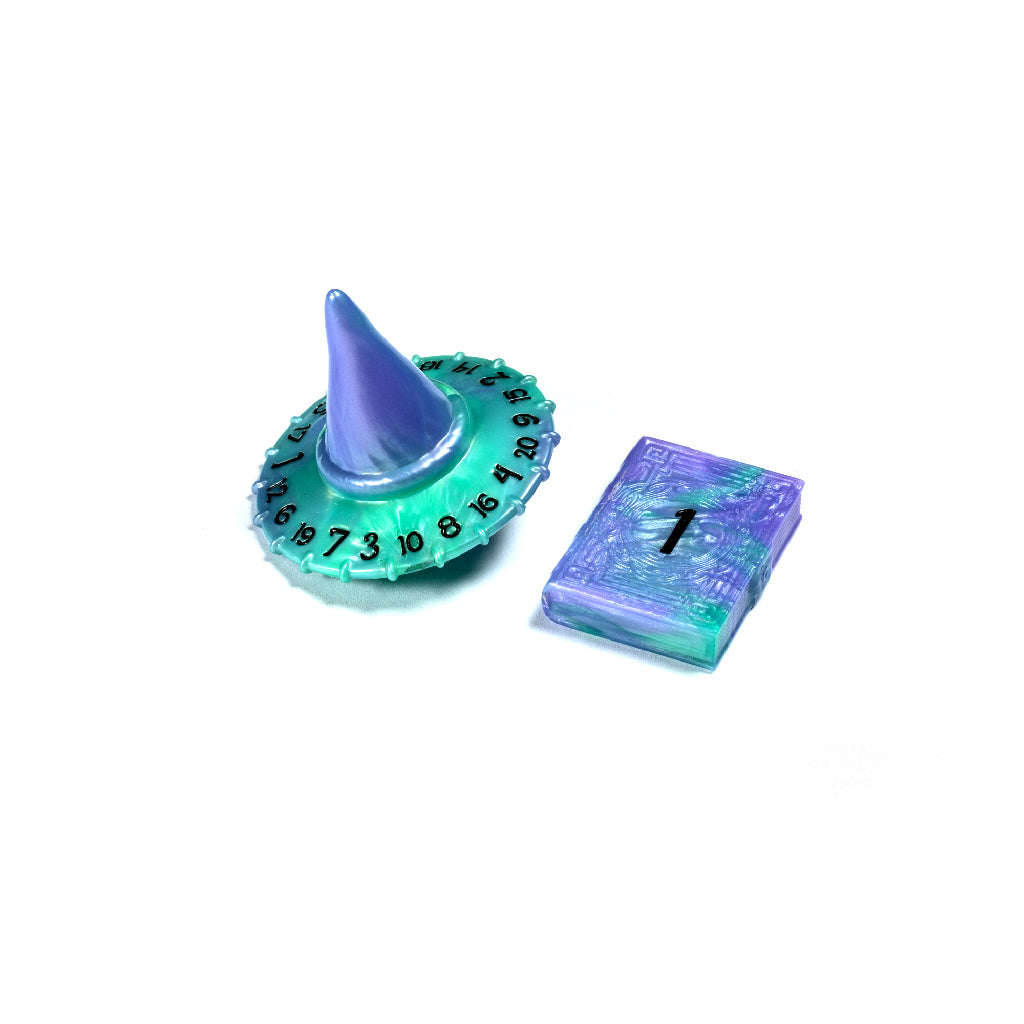 PolyHero Wizard d20 Wizard Hat and d2 Spellbook in Aether Mis Dice Set ...